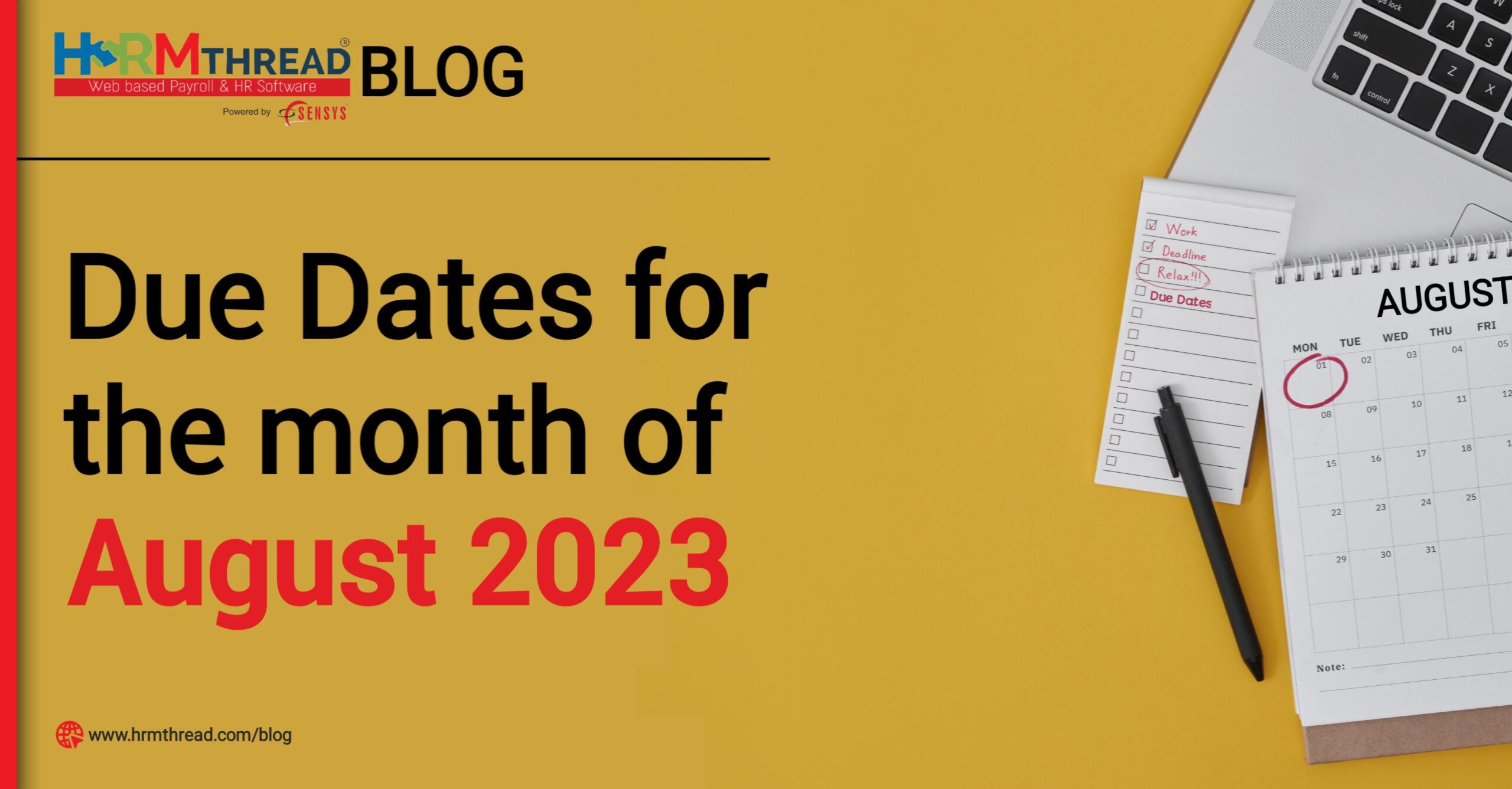 Due Dates for the month of August 2023. - Web Based Payroll